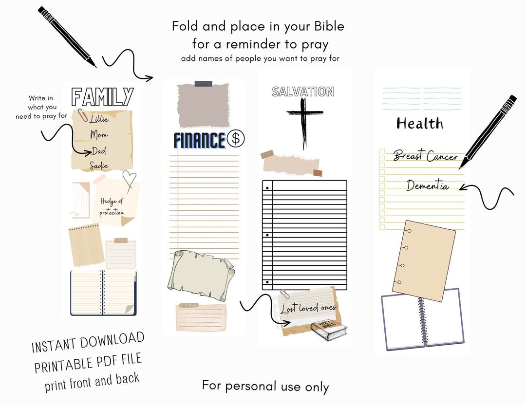 Prayer Reminder Bookmark: Bible Journal Printable (digital Download) - Etsy