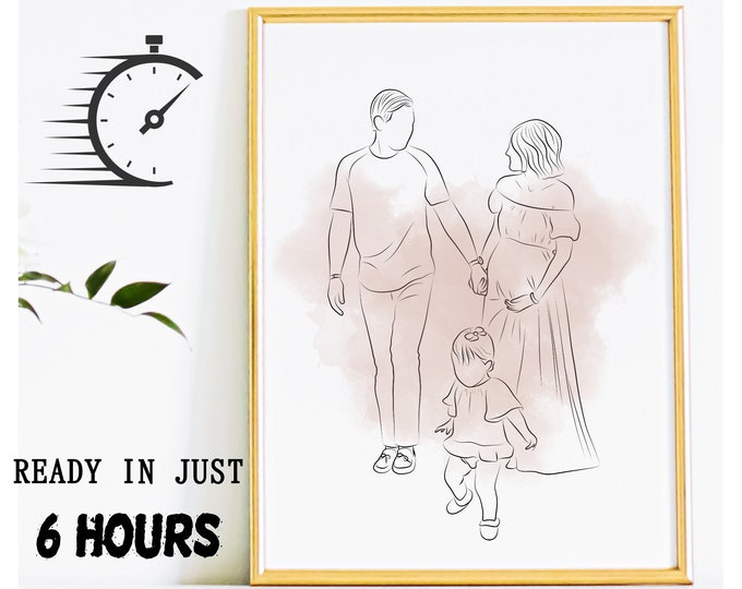 Custom Family Line Drawing, Family Portrait, Custom Line Art, Mothers ...