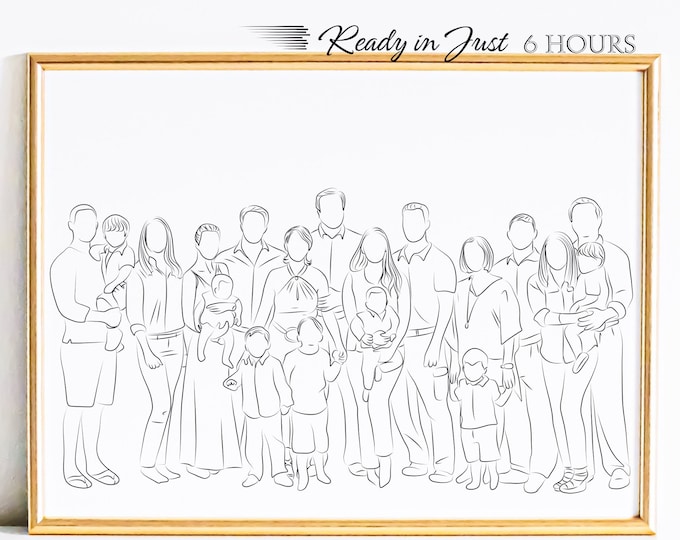 Custom Family Line Drawing, Family Portrait, Custom Line Art, Mothers ...