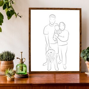 Family and Dog Line Art, Custom Family Portrait, Pet Portrait, Dog ...