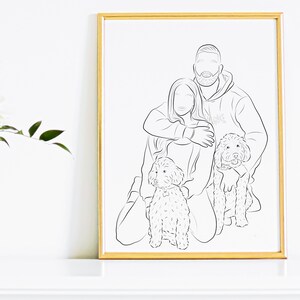 Custom Family Line Art, Dog Memorial Portrait, Dog Line Art, Pet ...