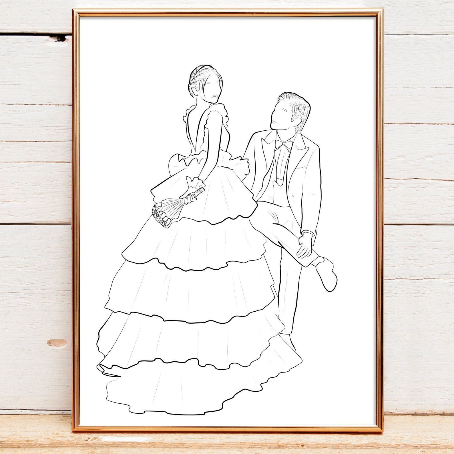Custom Wedding Couple Line Art Drawing, Anniversary Gift (digital File ...