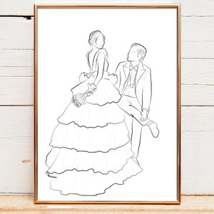 Wedding Line Drawing, Wedding Couple Line Art, Bride and Groom Line Art ...
