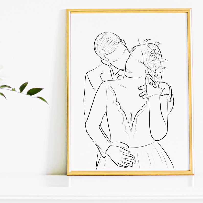 Custom Wedding Couple Line Art Drawing, Anniversary Gift (digital File ...