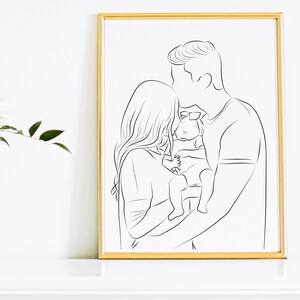 Custom Family Line Portrait, Personalized Sketch From Photo (digital ...