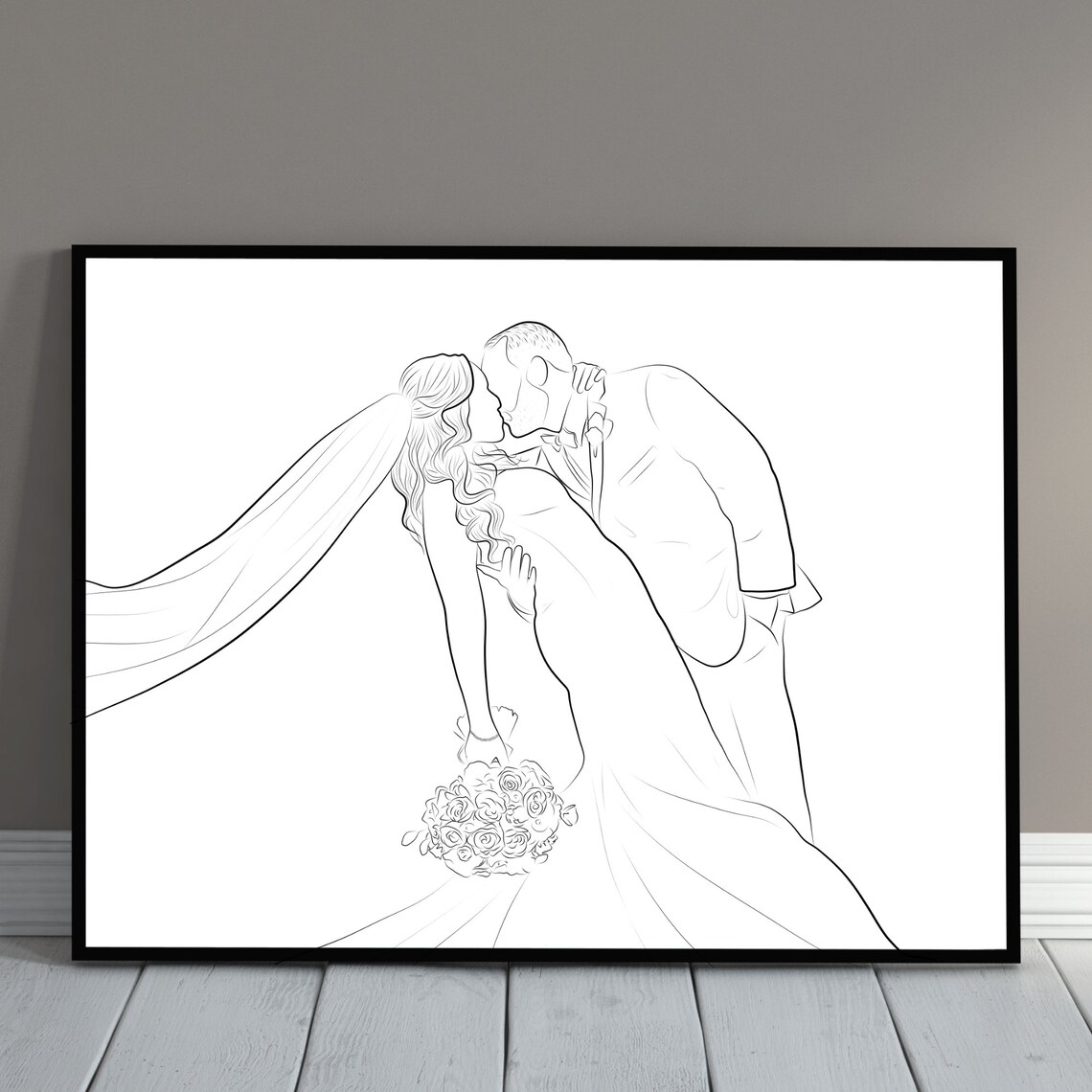 Custom Wedding Couple Line Art Drawing, Anniversary Gift (digital File ...