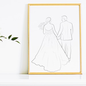 Wedding Line Drawing, Wedding Couple Line Art, Bride and Groom Line Art ...