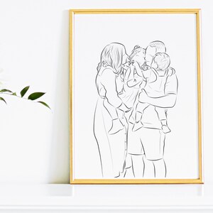 Custom Family Line Portrait, Personalized Sketch From Photo (digital ...