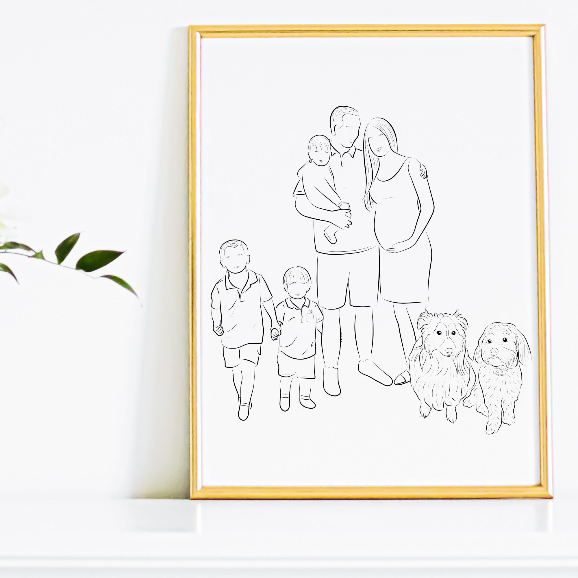 Couple and Dog Line Art, Family and Dog Line Art, Custom Dog Portrait ...
