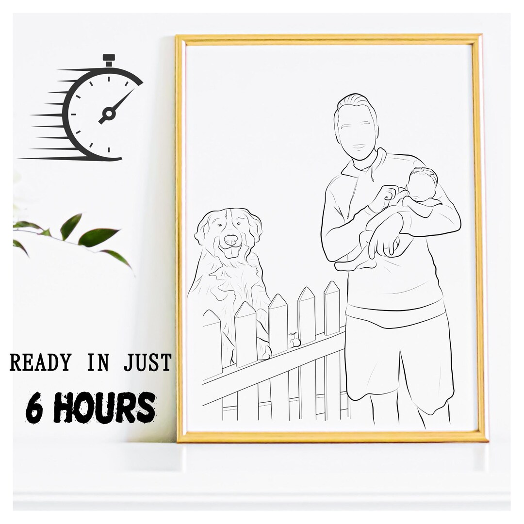Father's Day Line Art Portrait, Father's Day Gift, Custom Father's Day ...
