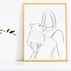 Family and Dog Line Art, Custom Family Portrait, Pet Portrait, Dog ...