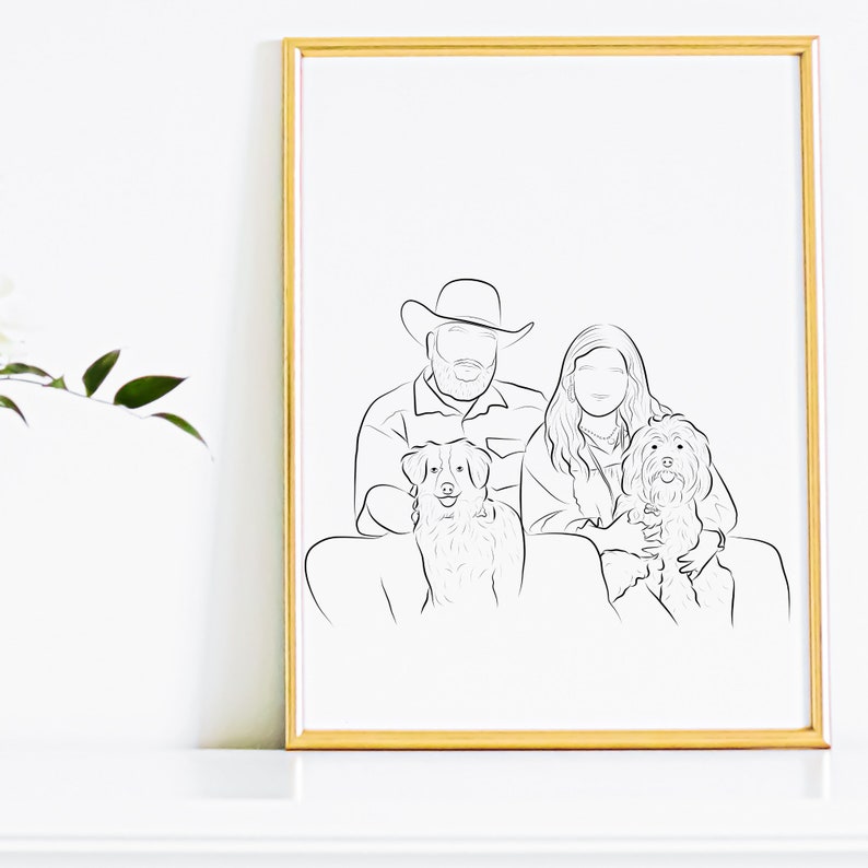 Couple and Dog Line Art, Family and Dog Line Art, Custom Dog Portrait ...