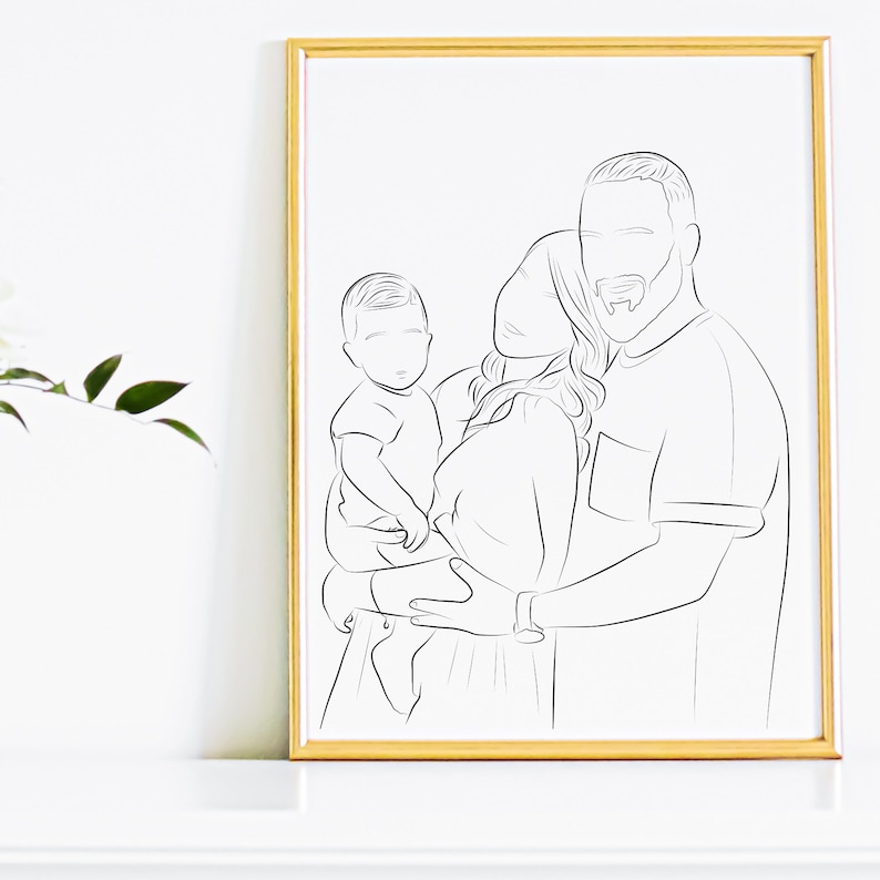 Custom Family Line Portrait, Personalized Sketch From Photo (digital ...