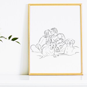 Custom Family Portrait, Family and Dog Line Art, Pet Portrait, Dog ...