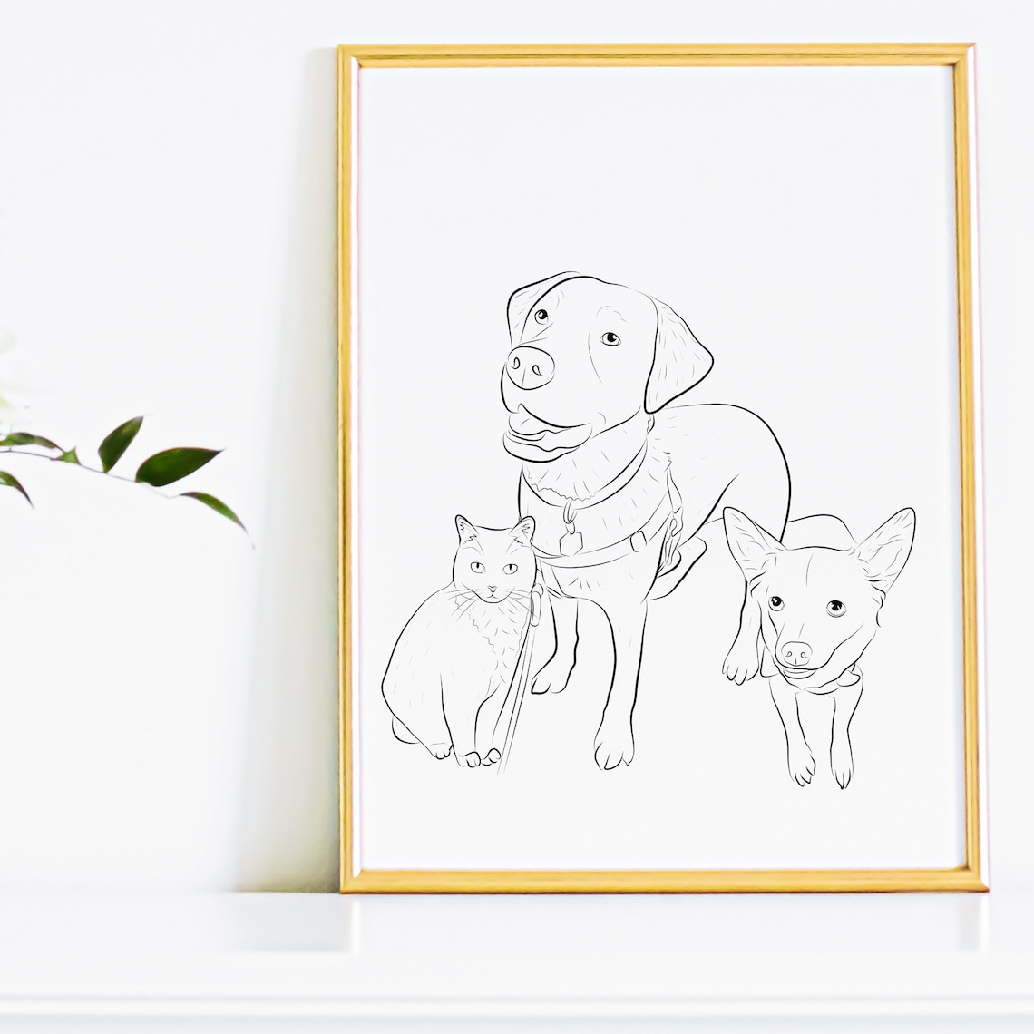 Couple and Dog Line Art Family and Dog Line Art Custom Dog - Etsy