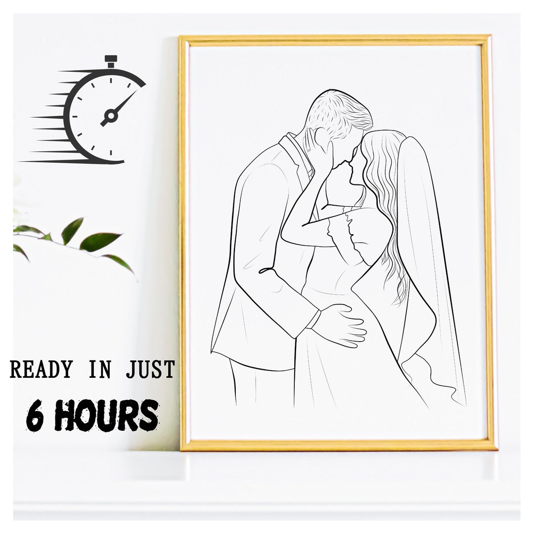 Custom Wedding Couple Line Art Drawing, Anniversary Gift (digital File ...