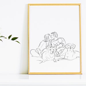 Custom Family Line Portrait, Personalized Sketch From Photo (digital ...