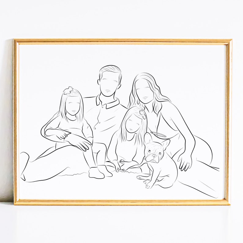 Custom Family Line Portrait, Personalized Sketch From Photo (digital ...