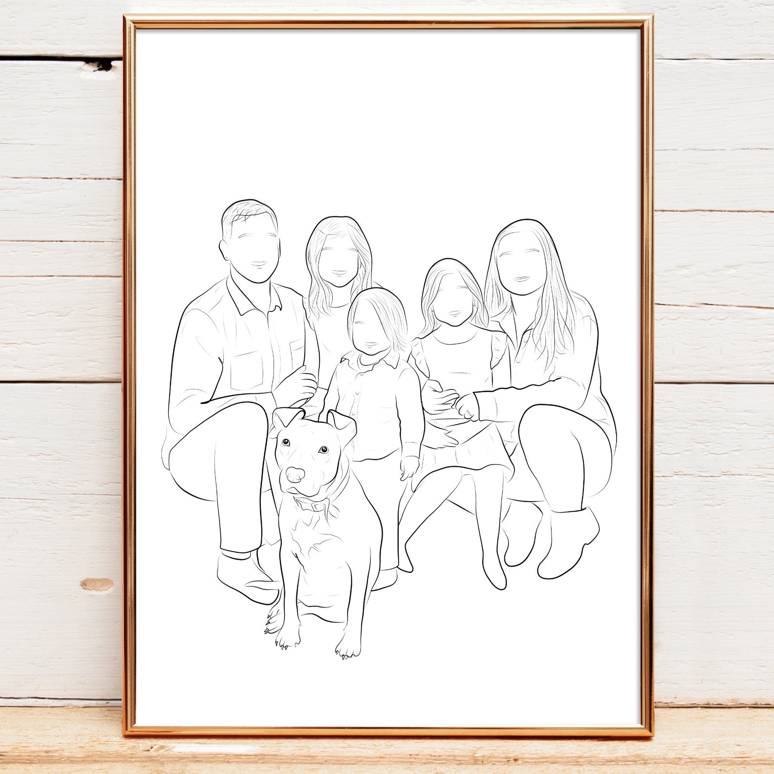 Custom Line Art Portrait, Minimalist Family and Pet Drawing (digital ...