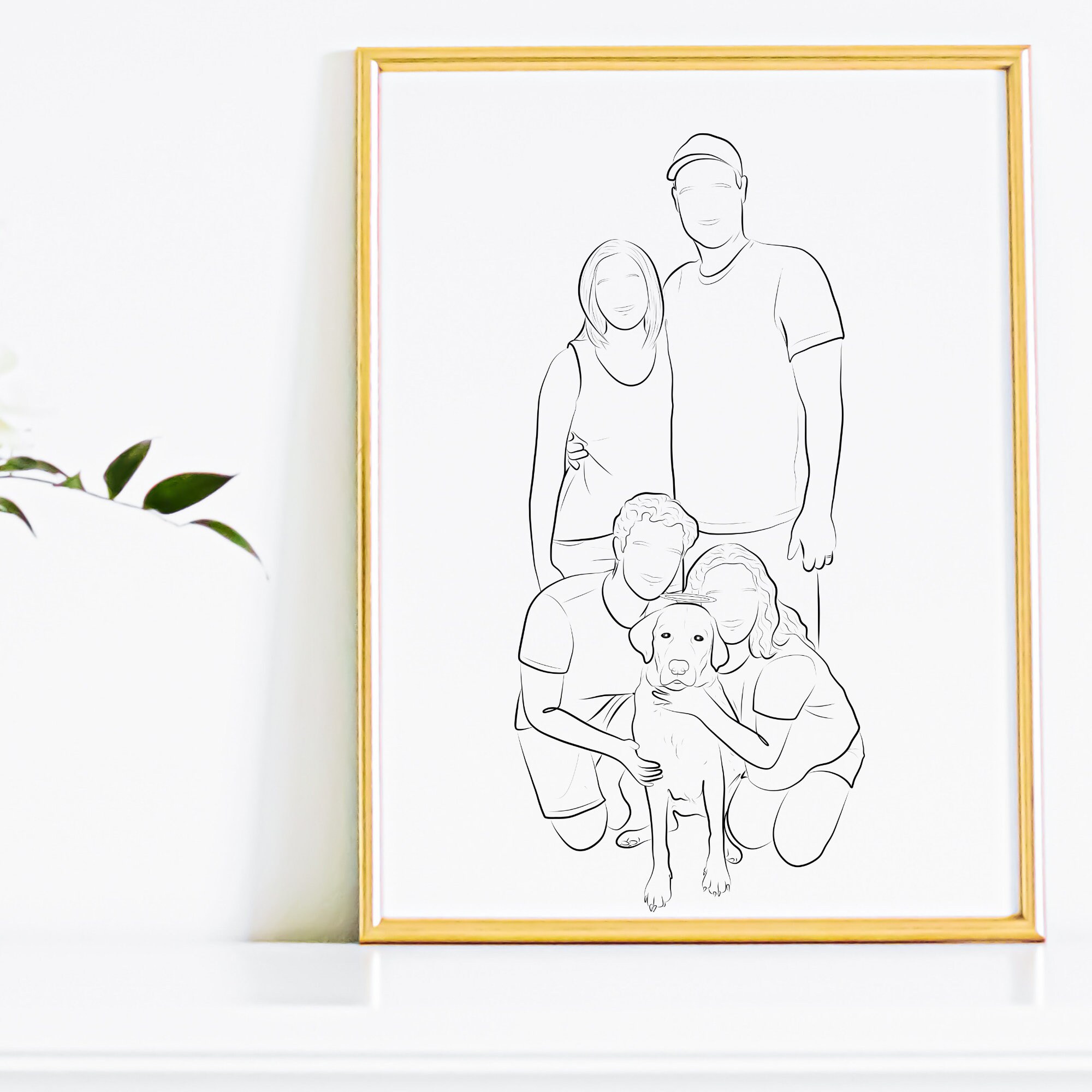 Custom Family Line Art Portrait With Pet (digital File) - Etsy