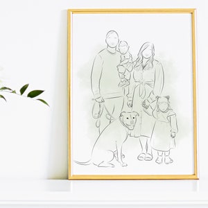 Custom Family Portrait, Family and Dog Line Art, Pet Portrait, Dog ...