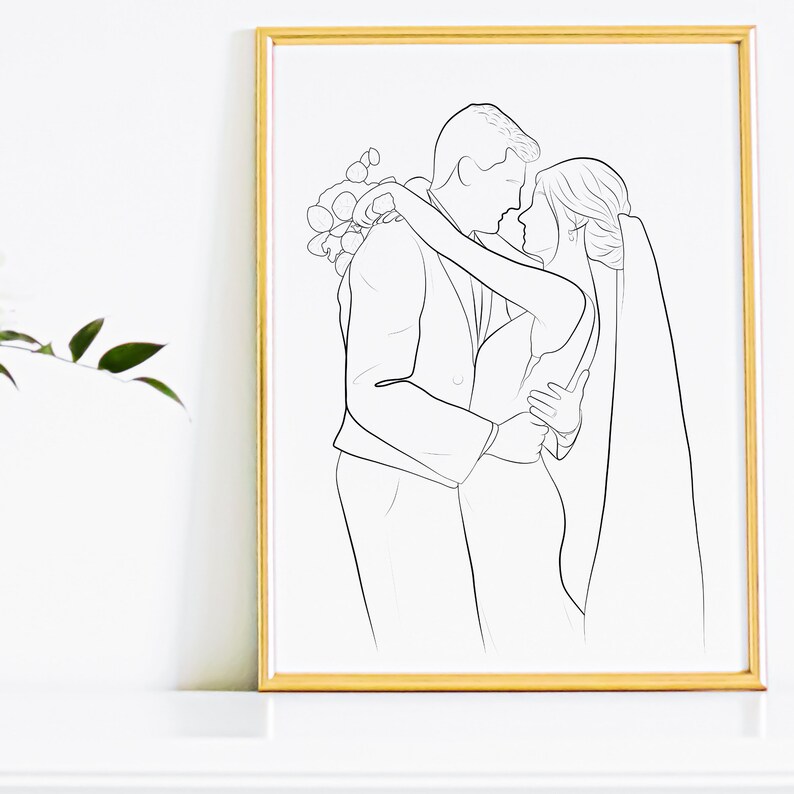Custom Wedding Couple Line Art Drawing, Anniversary Gift (digital File ...