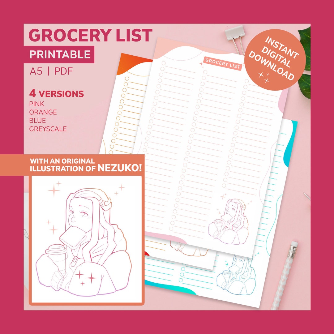 Anime Grocery List With Demon Girl | Digital, Printable | Instant ...