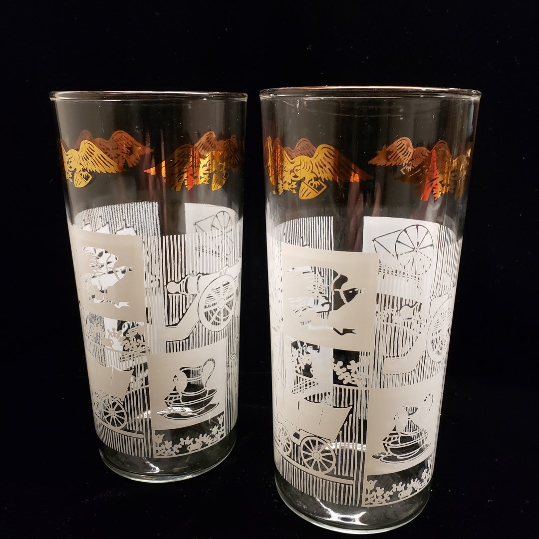 Vintage Anchor Hocking Colonial Drinking Glasses, Gold Eagle, Set of ...