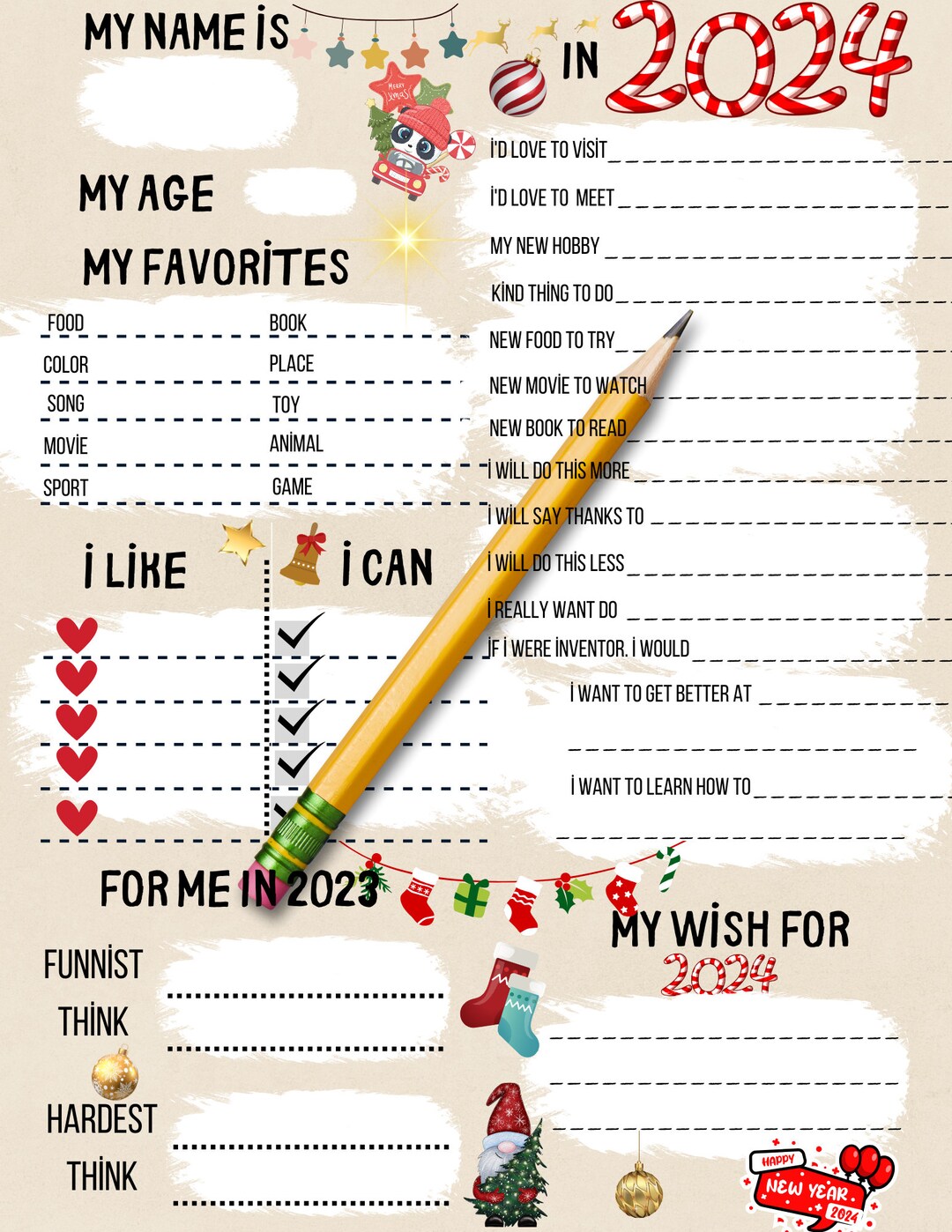 New Years Resolution Printable for Kids Resolutions, Reflection Year in ...