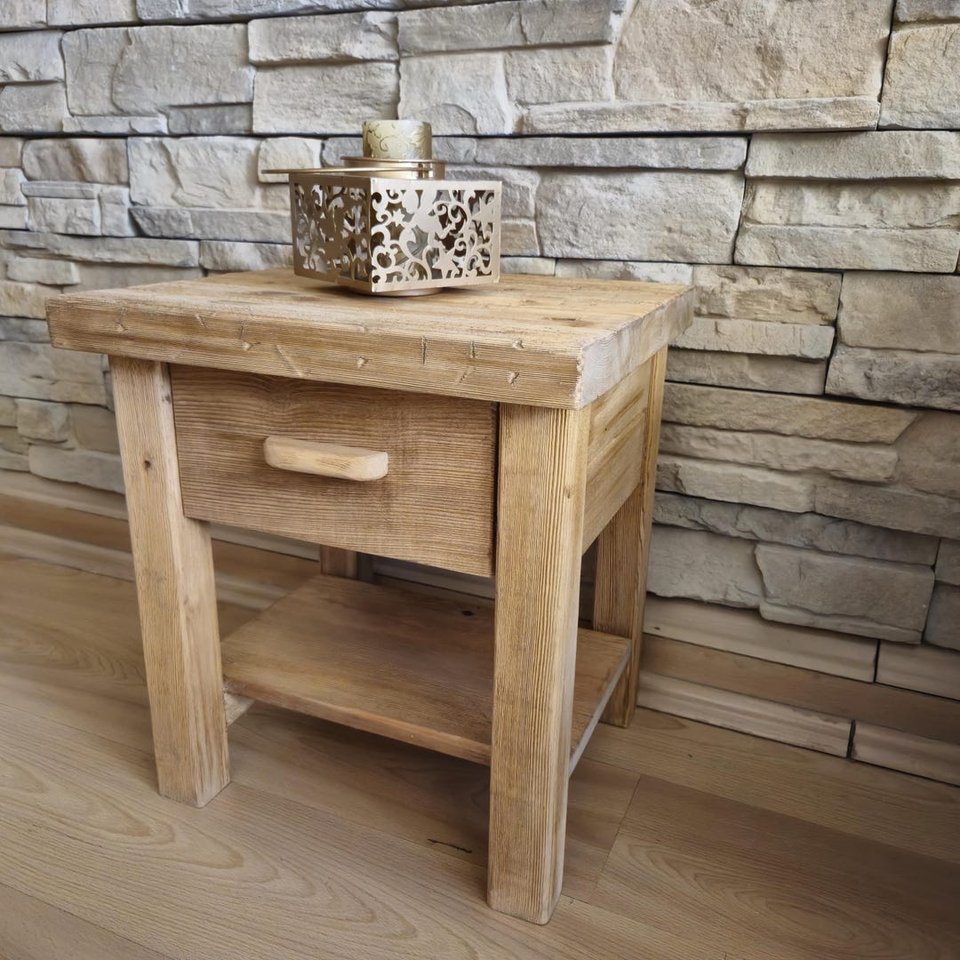 Rustic Reclaimed Wood End Table With Drawer,reclaimed Bedside Table ...