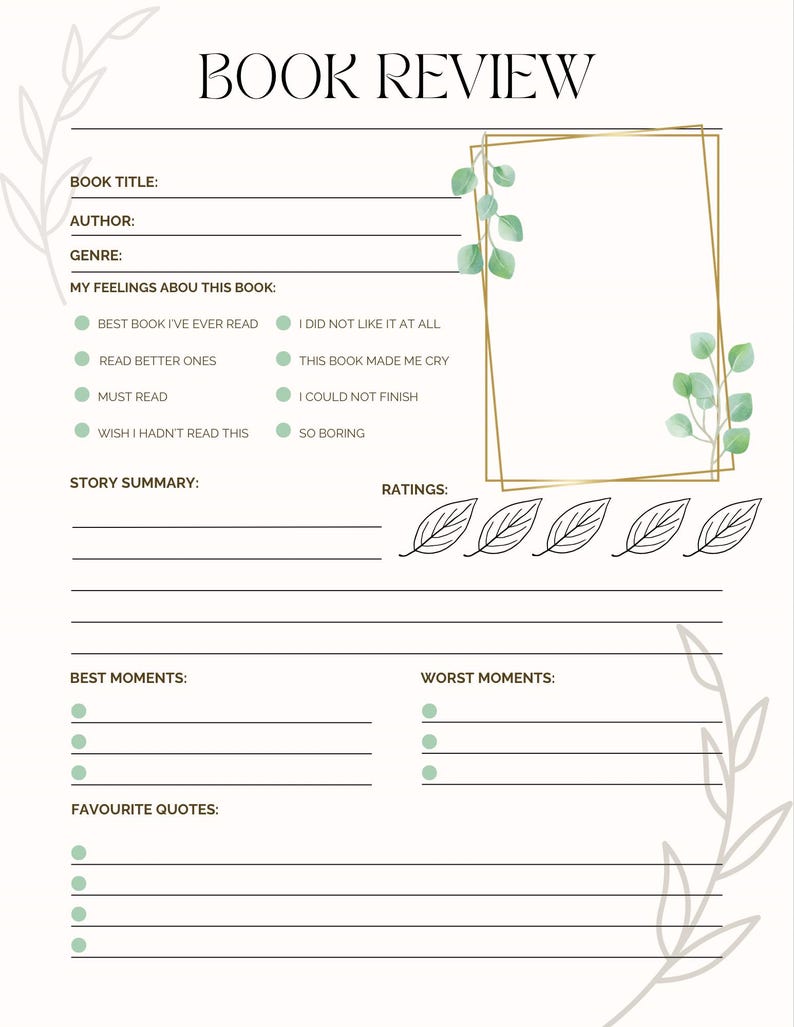 Book Review Page - Etsy