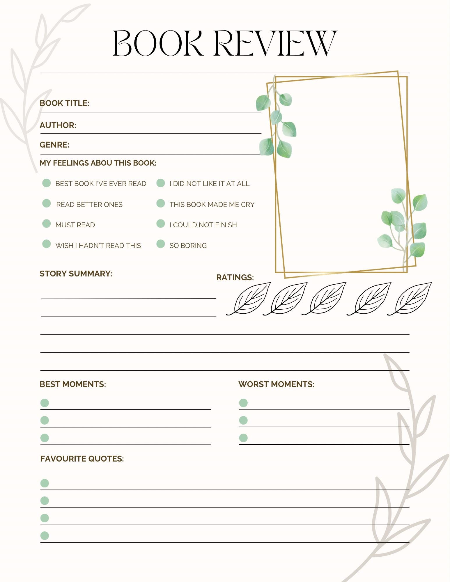Book Review Page - Etsy