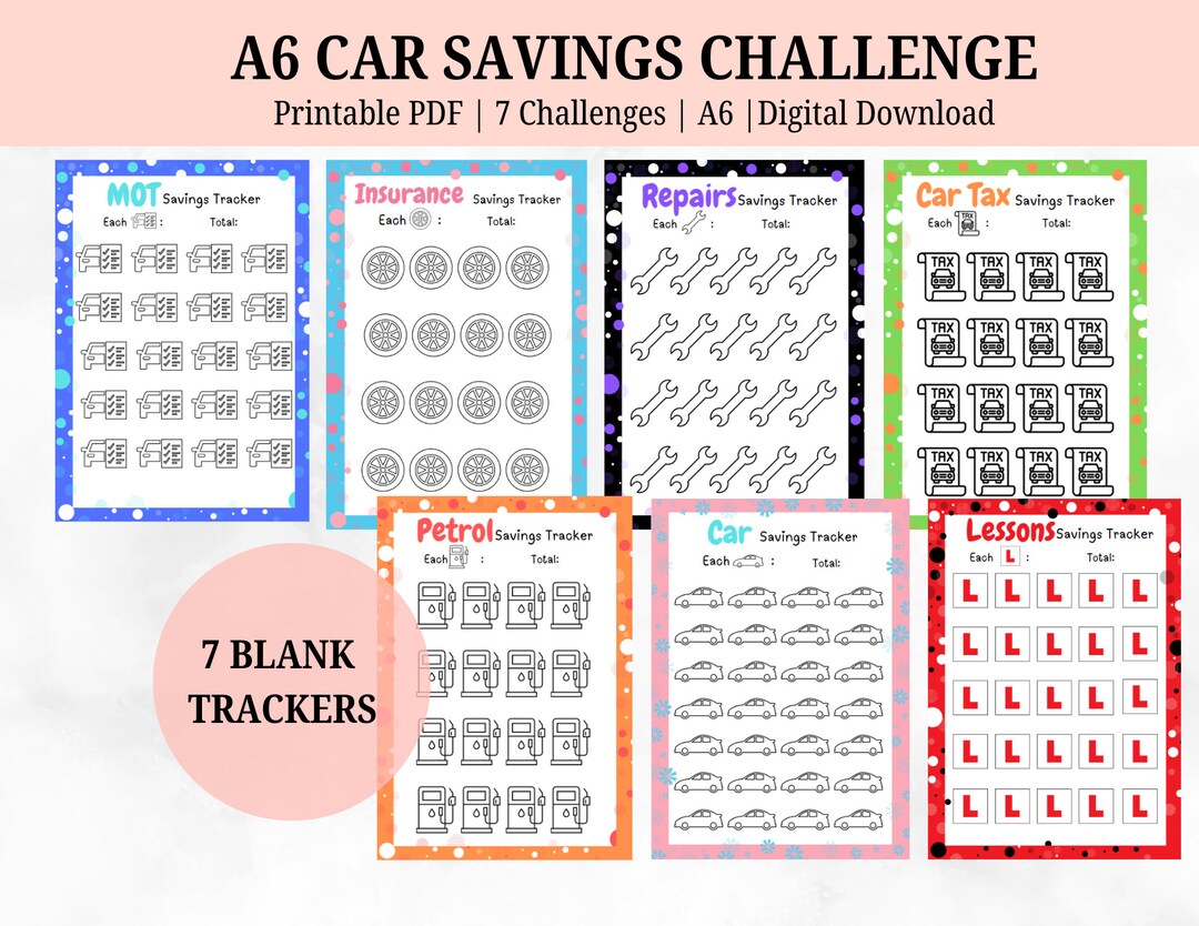 7 Sets of Car Savings Tracker Bundle Blank to Personalise A6 Money ...