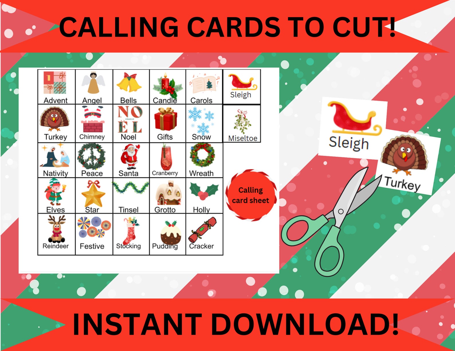 Christmas Bingo, 30 Printable Bingo Cards, Christmas Picture Bingo ...