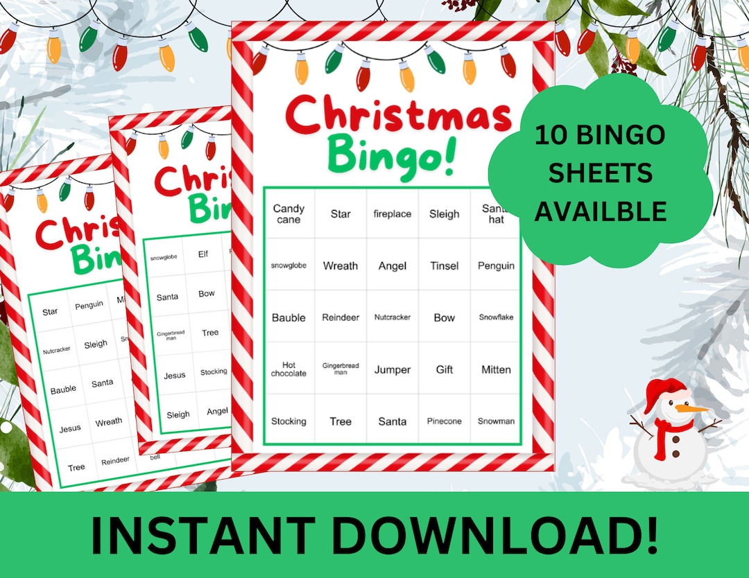 Christmas Bingo, 10 Printable Bingo Cards, Christmas Word Bingo ...
