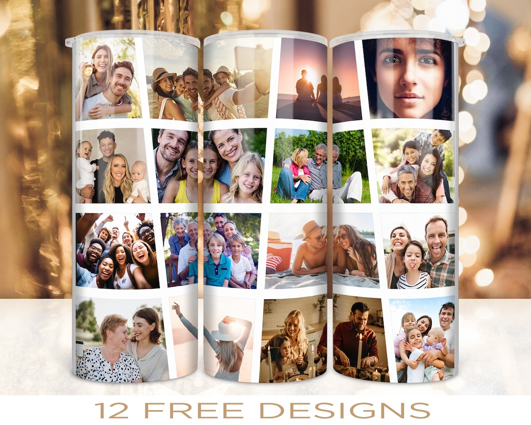 20 Oz Skinny Photo Collage Tumbler Wrap Sublimation Design Straight and ...