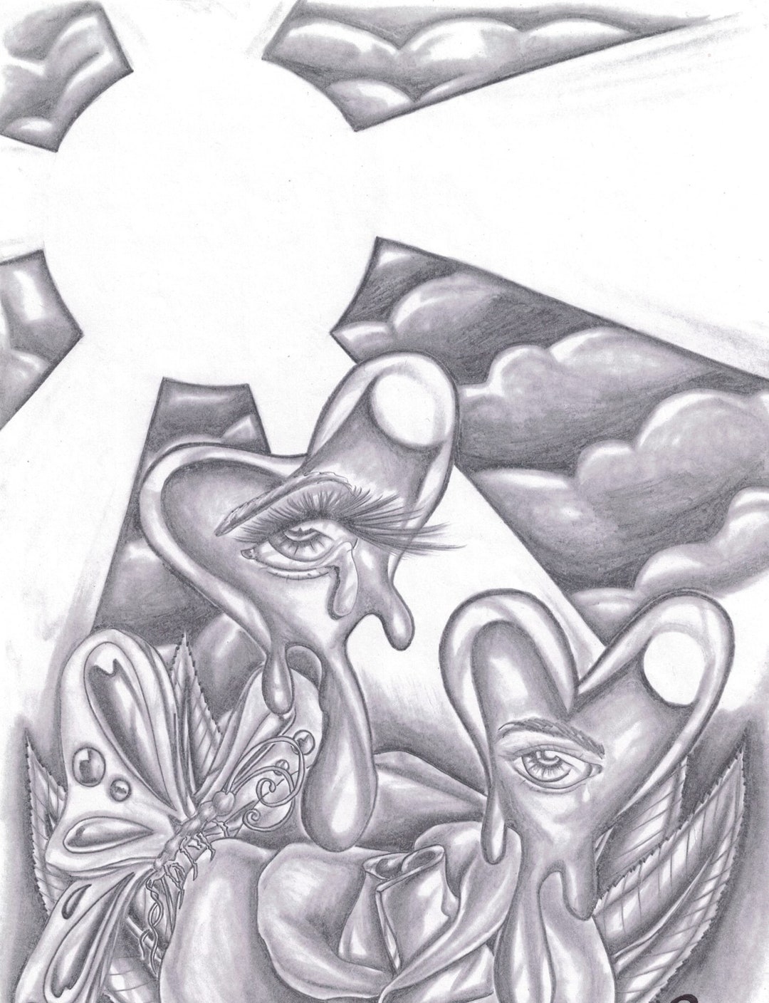 Butterfly Roses Hearts Prison Drawing - Etsy
