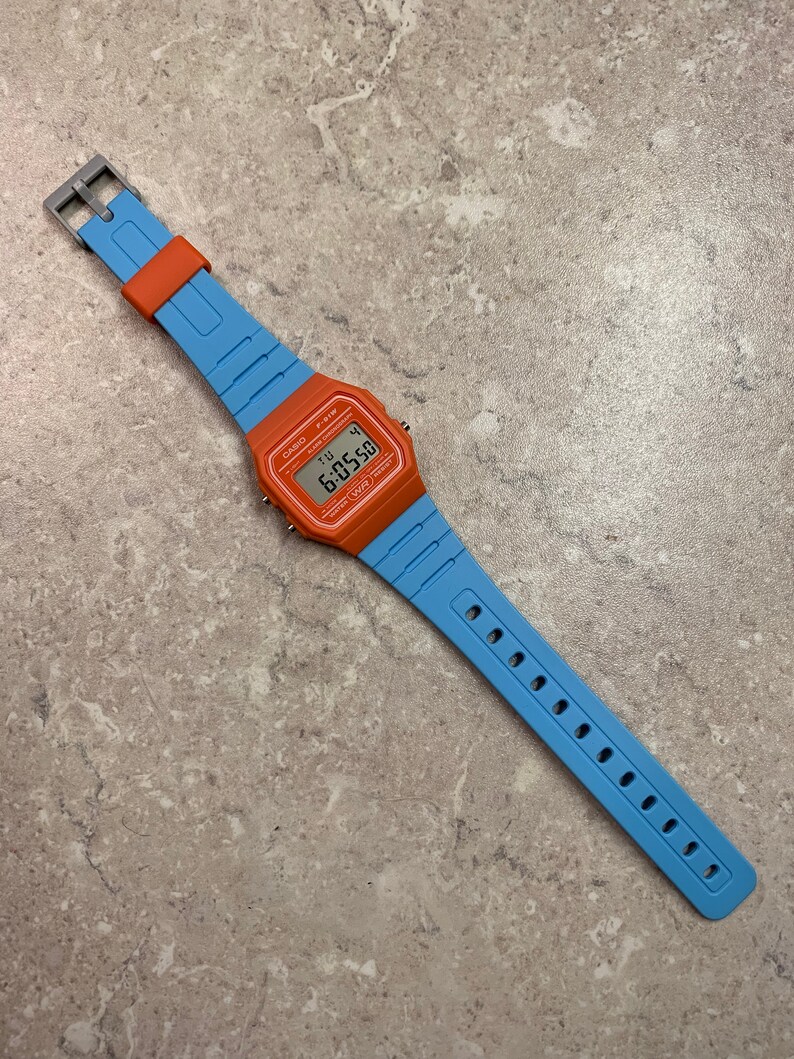 Retro Casio F-91 Watch Modified Colour Combo Swap Orange and Blue ...