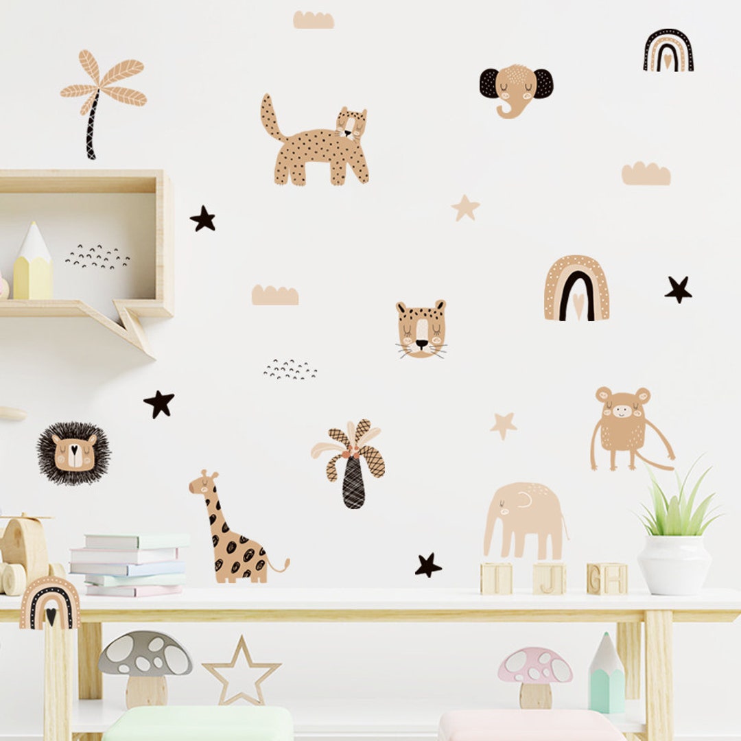 Boho Cartoon Watercolor Nursery Sticker Rainbows Star Funny Animal ...