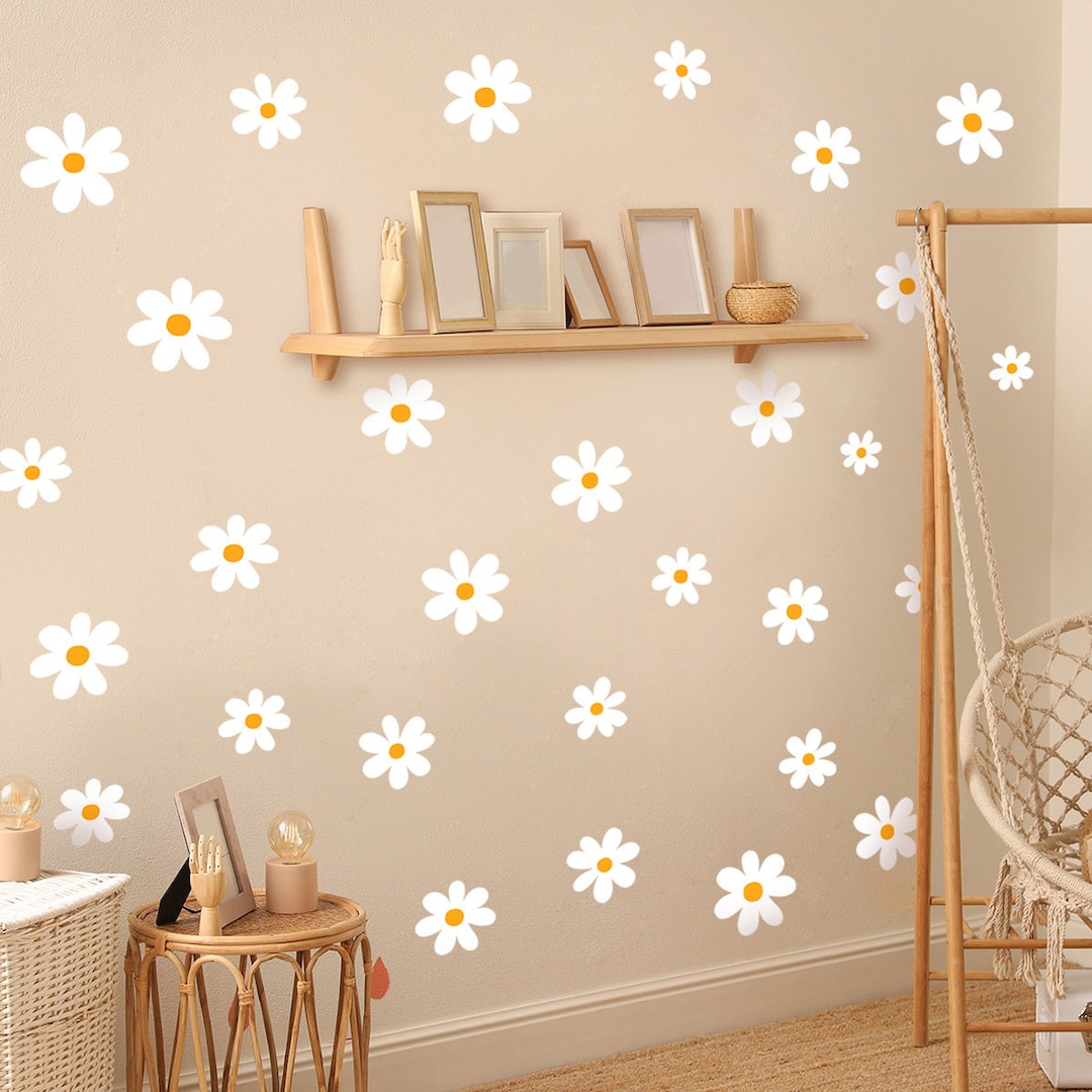 Floral Daisy Wall Stickers for Bedroom Living Decor Wall Decals Girls ...