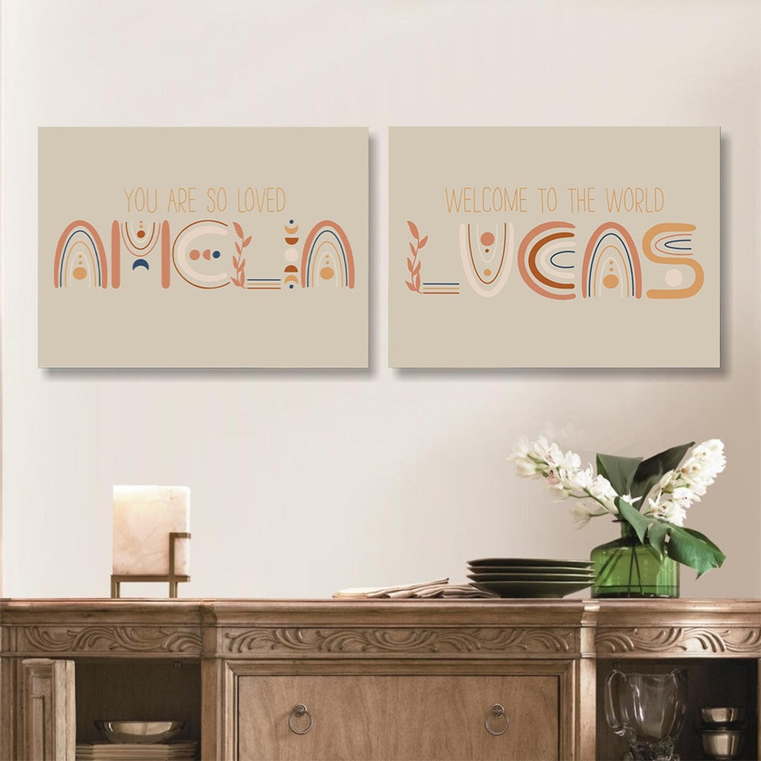 Personalized Name Poster Boho Alphabet Watercolor Murals Kid Wall ...