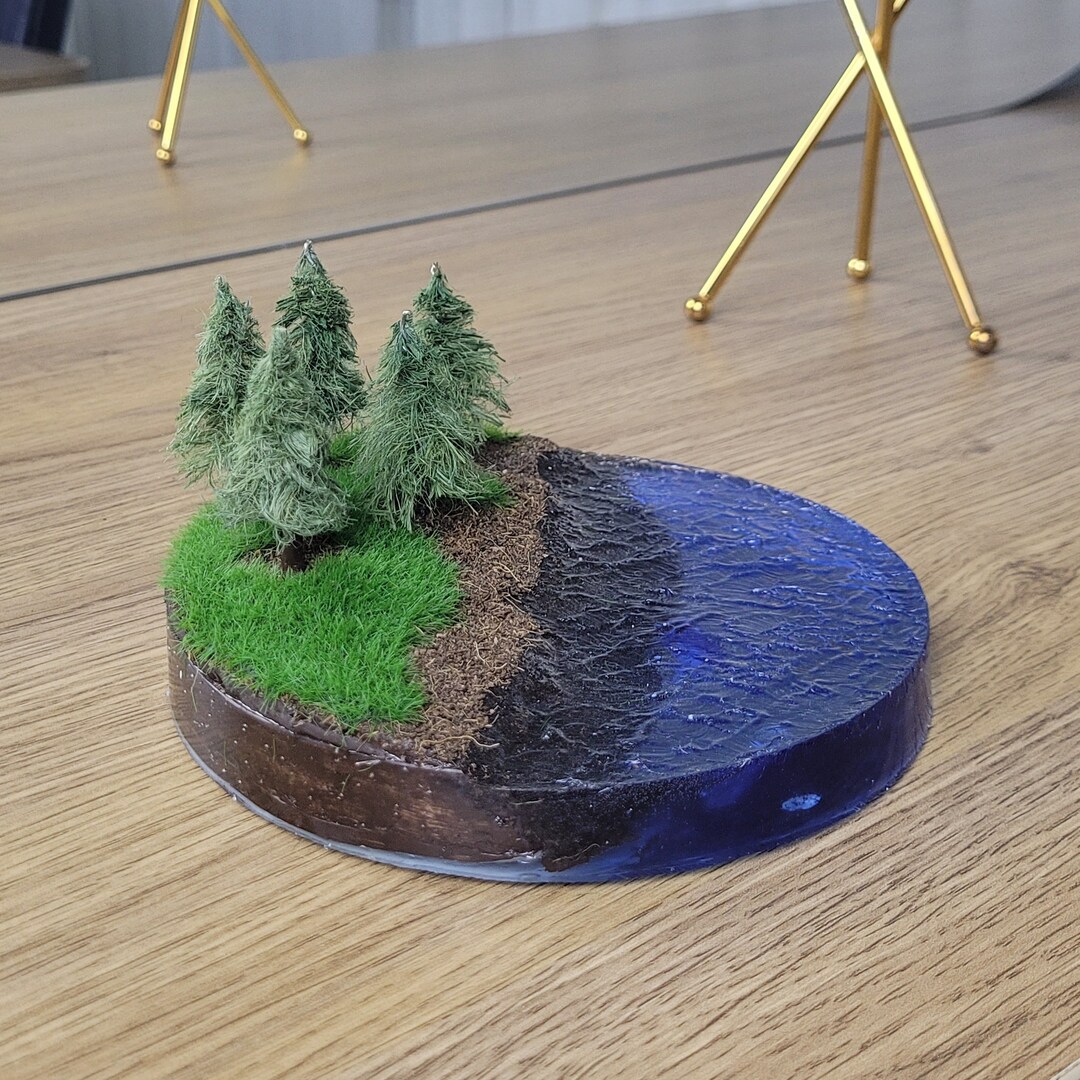 Nature Scenery Desk Decor, Handmade Trees and Resin Pond, Unique Shelf ...