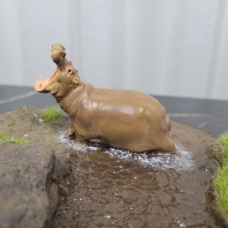 Realistic Wildlife Scene Diorama 3d Printed Hippo Figurine - Etsy