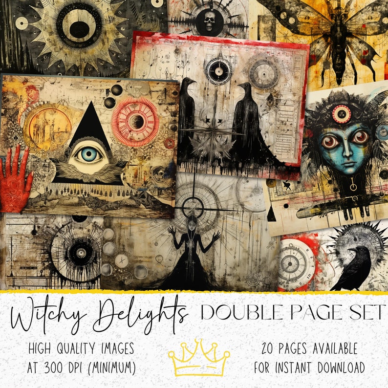Witchy Delights Junk Journal Double Page Set 20 Printable Papers for Scrapbooking via INSTANT ...