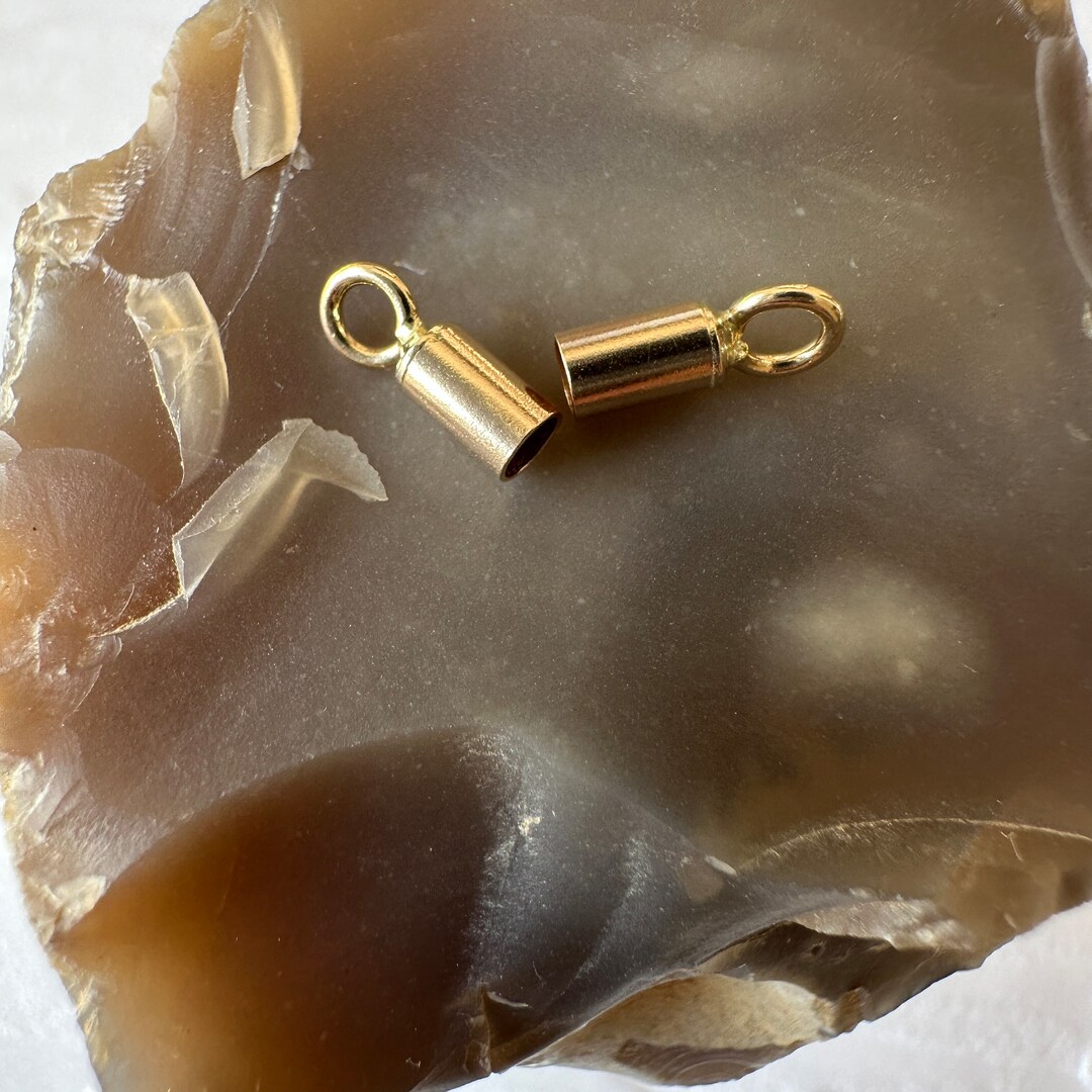 14K Solid Yellow Gold Tube End Caps Size 2MM Solid Gold - 1 Pair (2 ...