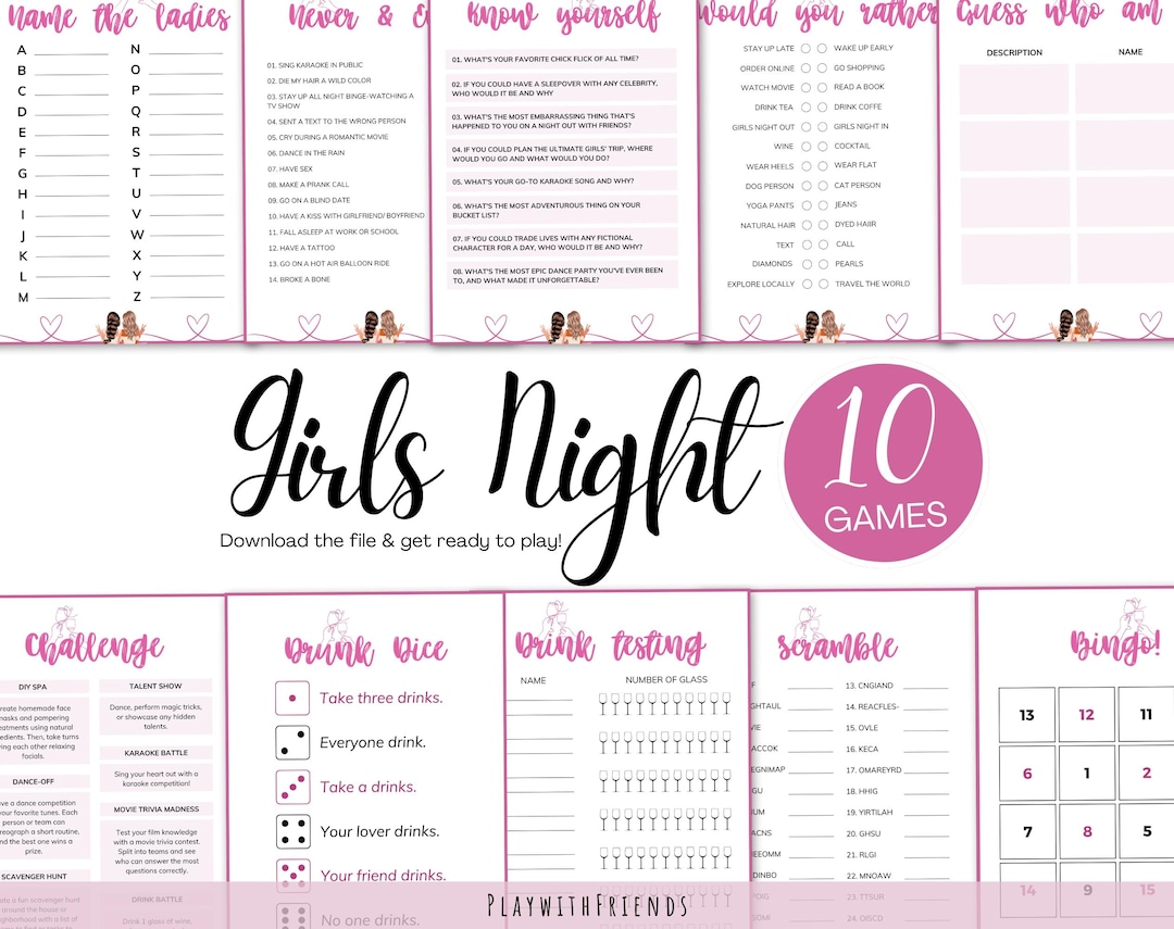 Girls Night Games Printable | Ladies Night In, Weekend Trip, Sleepover ...