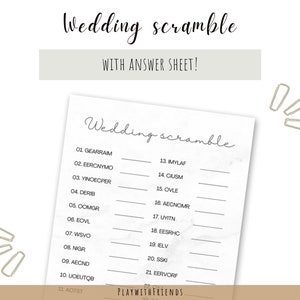 Wedding Scramble Game With Answer Sheet Printable | Bridal Shower Word ...