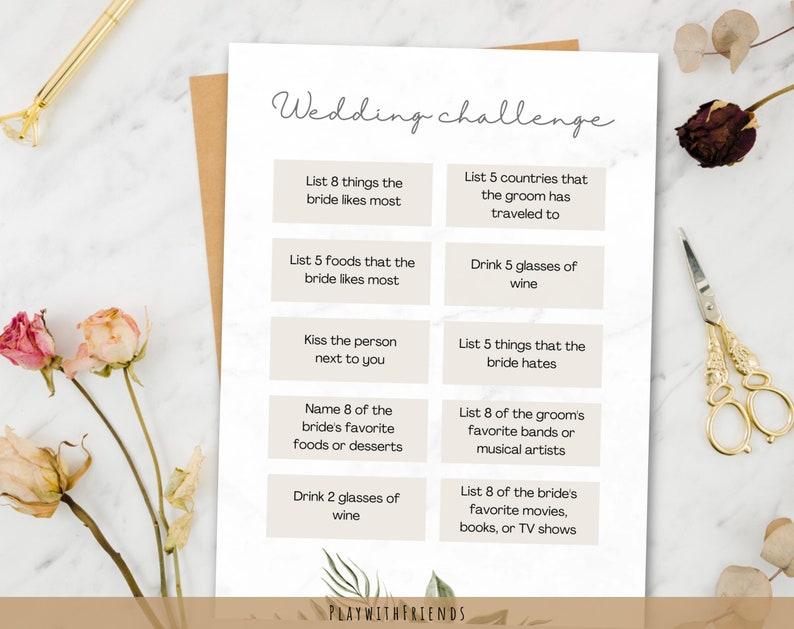Wedding Challenge | Ice Breaker Game for Weddings, Bachelorette Parties ...