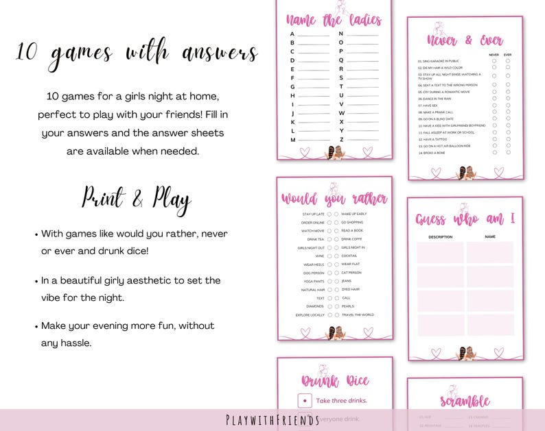Girls Night Games Printable | Ladies Night In, Weekend Trip, Sleepover ...