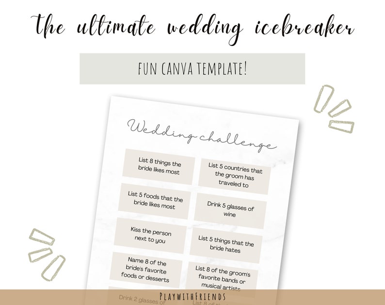 Wedding Challenge | Ice Breaker Game for Weddings, Bachelorette Parties ...